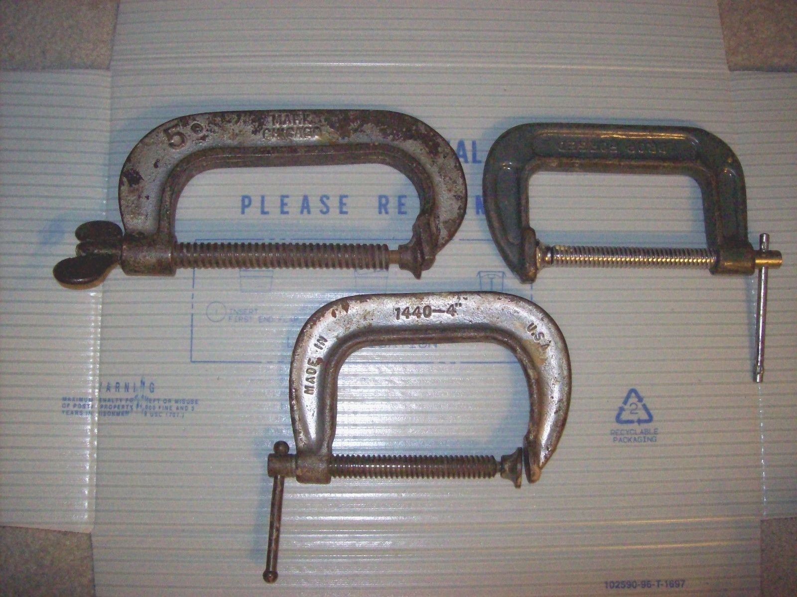 3 VINTAGE "C" CLAMPS-MARK CHICAGO 5"- DROP FORGED 4"1440- 4" USA ...