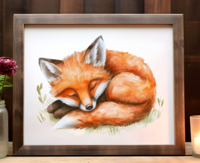 Nursery Art Print, Cute Sleeping Fox Art Print, Neutral Kids Wall Art ...