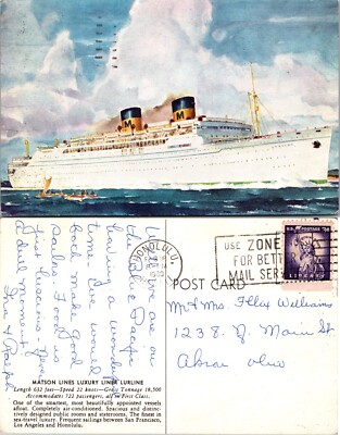 Matson Lines Luxury Liner Uruline Ocean Cruise Ship Postcard | eBay