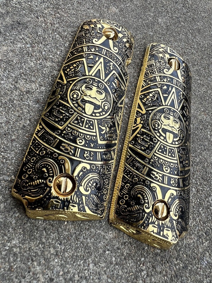 1911 45 38 Super Full Size Aztec Gold Gun Pistol Grip Cachas & 24K ...