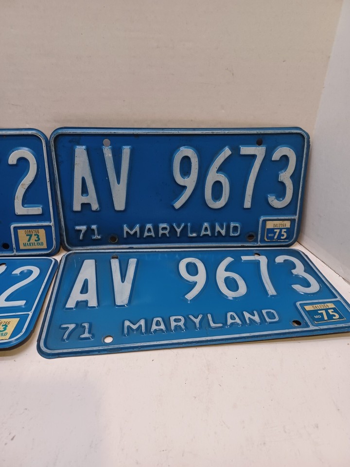 1971 Vintage Matched 2 Pair Maryland License Plates AV9672/AV9673 ...