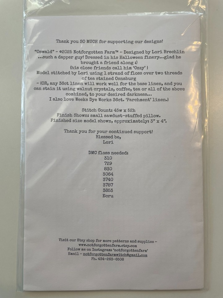 NEW Notforgotten Farm - Oswald - Halloween Cat Counted Cross Stitch ...