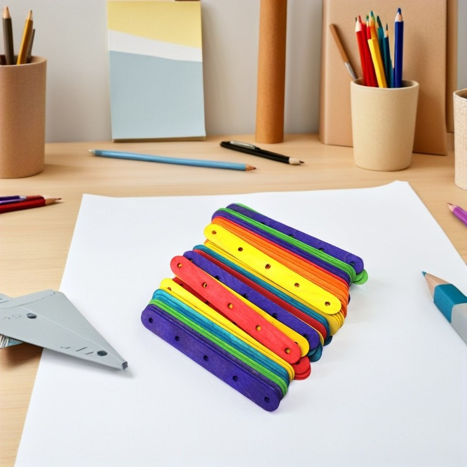 50PCS Natural Jumbo Colored Wood Craft Sticks Popsicle Wood Colored ...