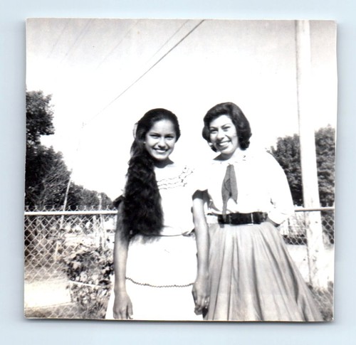 Old Vintage Square Photo PAIR SMILING WOMEN IN YARD SNAPSHOT PHOTOGRAPH ...