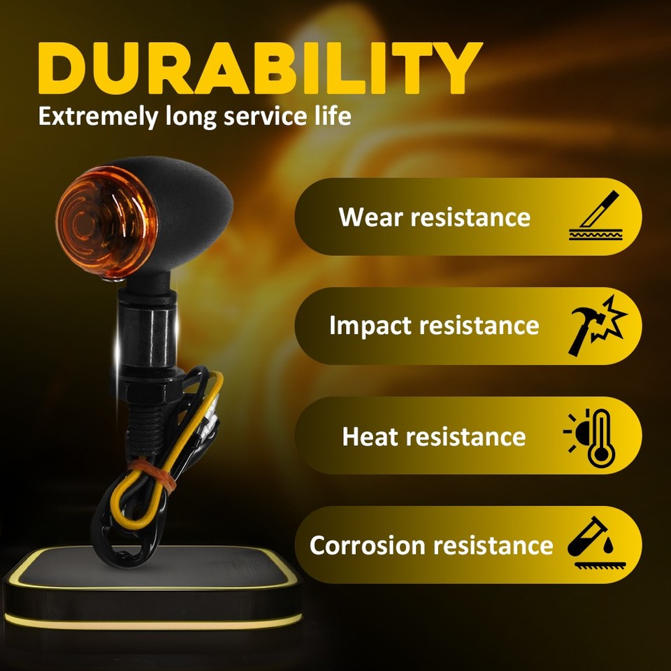 Motorcycle LED Turn Signals Light Amber Lens For Harley Chopper Bobber ...