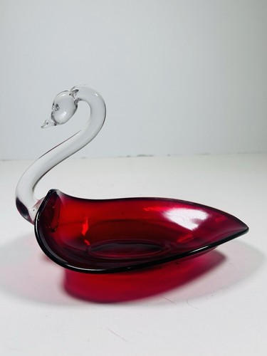 Vintage Large Duncan Miller Ruby Red Glass Swan Bowl | eBay