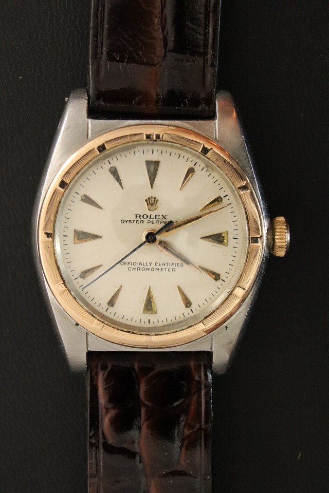 C. 1948 ROLEX Oyster Perpetual Bubbleback Ref #5015 w/ cal 630 N-A Mvmt ...