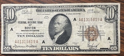 1929 Ten Dollar Bill $10 National Currency - Boston Massachusetts ...