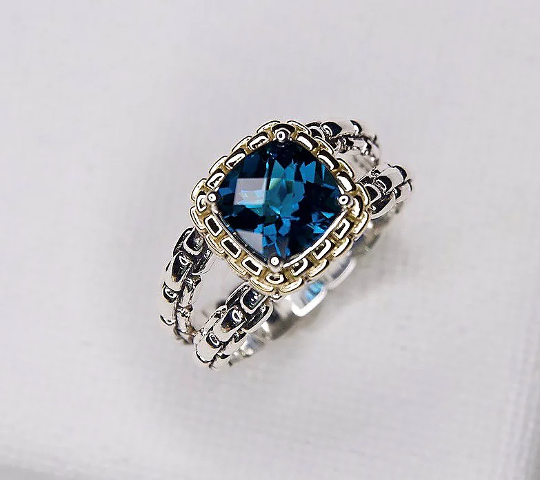 JAI Sterling Silver & 14K Box Chain London Blue Topaz Ring, Size 5 | eBay
