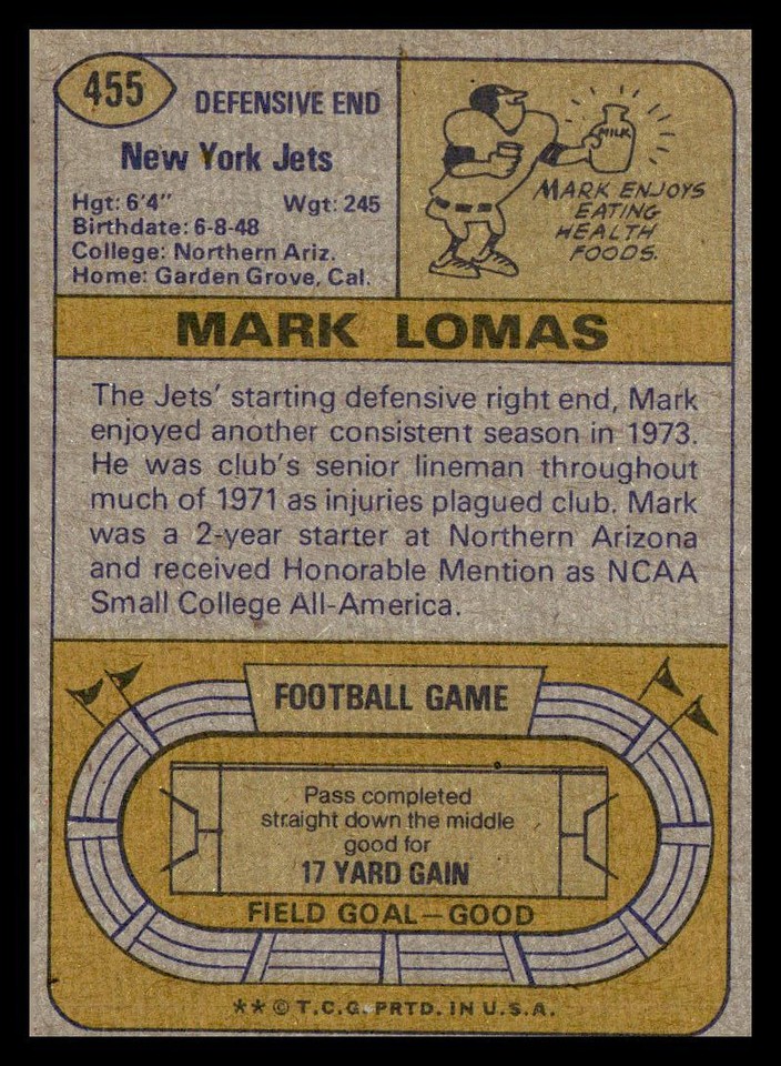 1974 Topps Mark Lomas #455 C1 | eBay