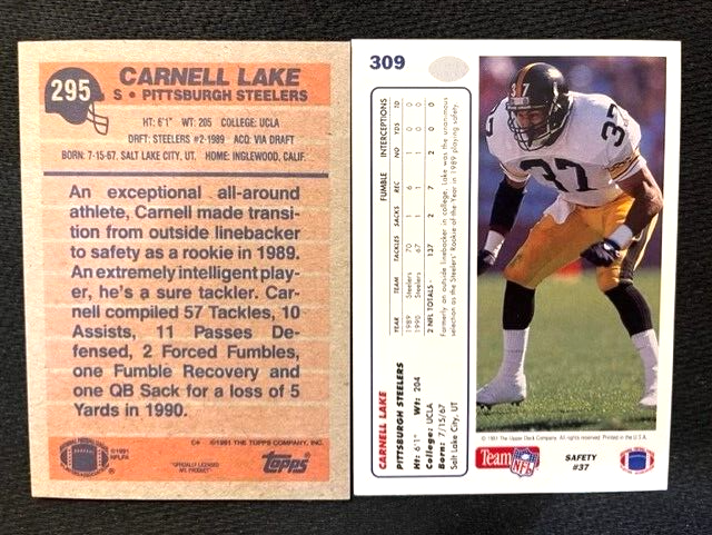 NFL - Carnell Lake 1991 Topps & 1991 Upper Deck Football - Steelers | eBay