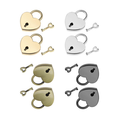 2x Heart Shaped Small Metal Padlocks with 2x Keys Storage Box Mini ...