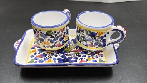 Deruta italian pottery plate And Two Cups Hand Painted Design | eBay