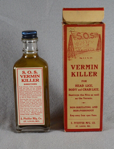 Vintage S.O.S. Vermin Killer Full Bottle in Original Box - Kills Lice ...