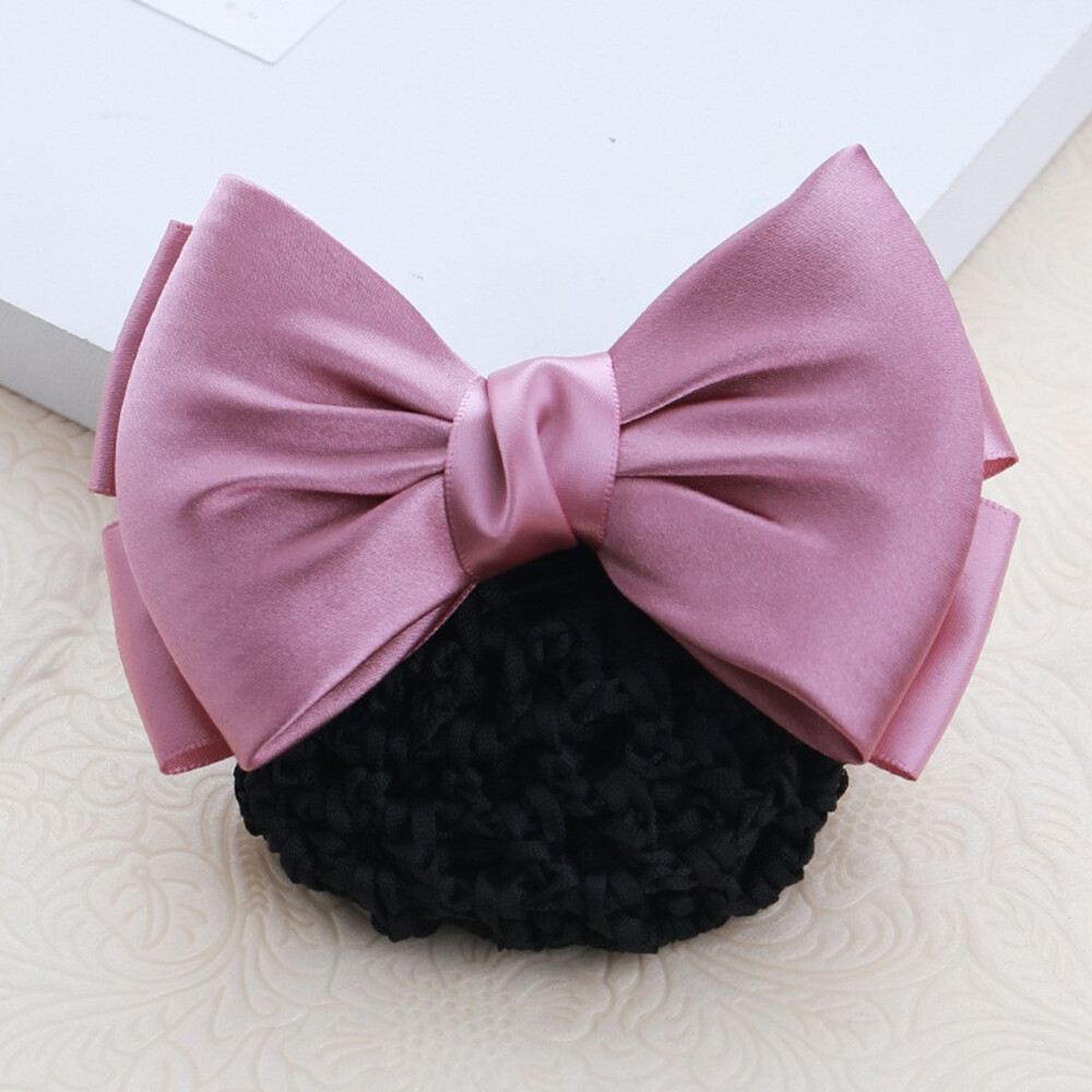 Satin Bow Barrette Women Hair Clips Cover Net Bowknot Bun Snood ...