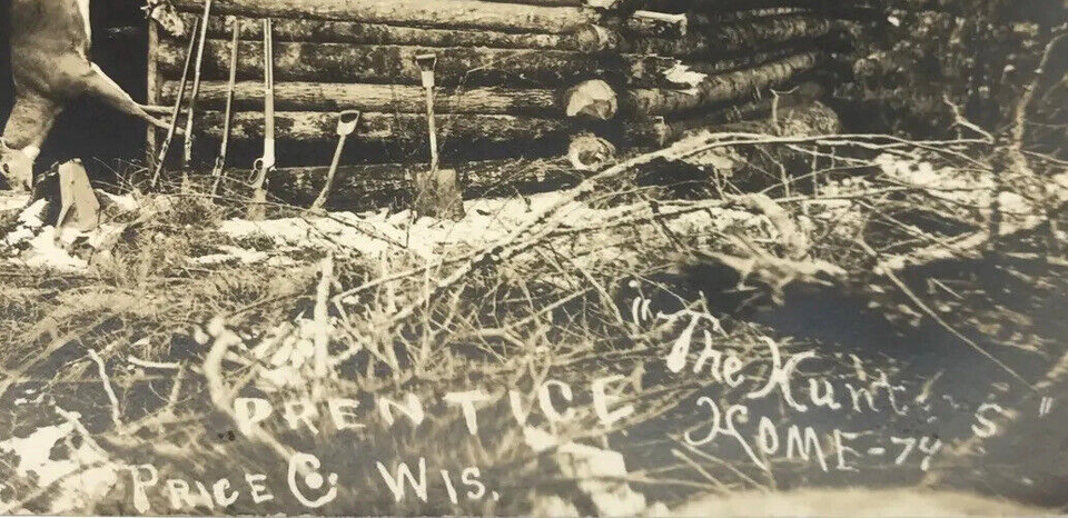 Antique RPPC Hunting Hunters Log Cabin Guns Rifles Animal Hides Deer ...