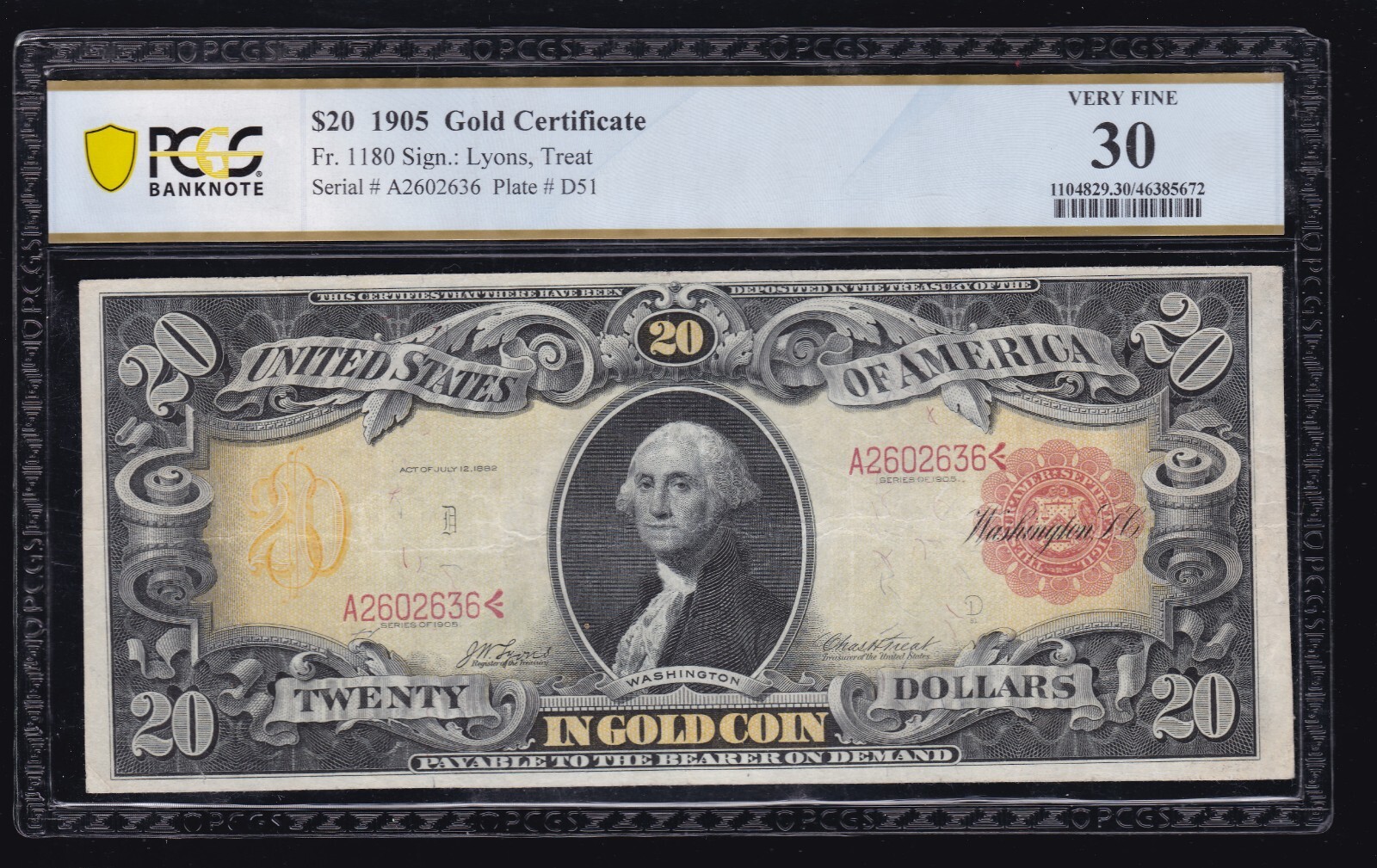 US 1905 $20 Gold Certificate "Technicolor" FR 1180 PCGS 30 Very Fine (636) | eBay