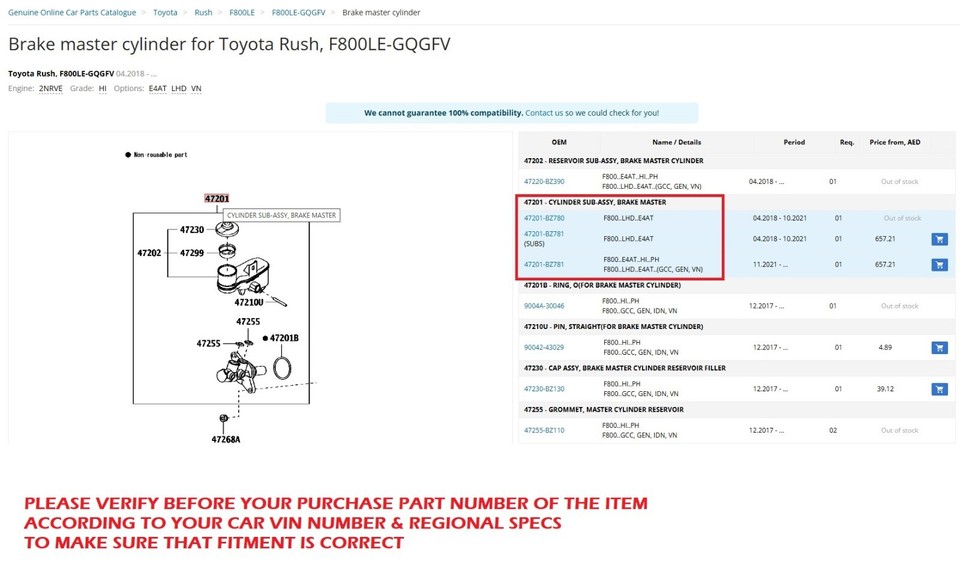 Toyota Genuine 47201-BZ780 47201-BZ781 Brake Master Cylinder for Toyota ...