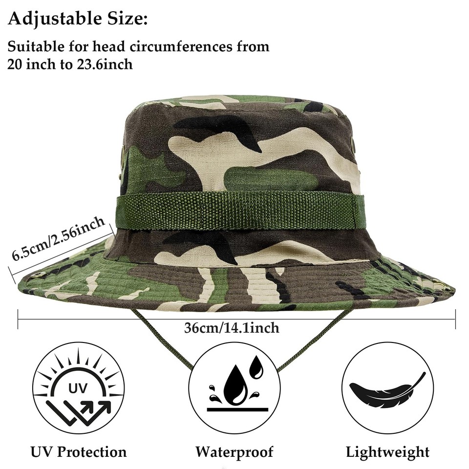 Tactical Boonie Hat Military Camo Bucket Wide Brim Sun Fishing Bush ...