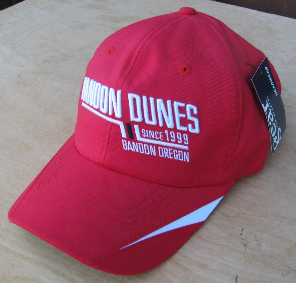 BRAND NEW MENS RED & WHITE BANDON DUNES GOLF CLUB HAT CAP OREGON ...