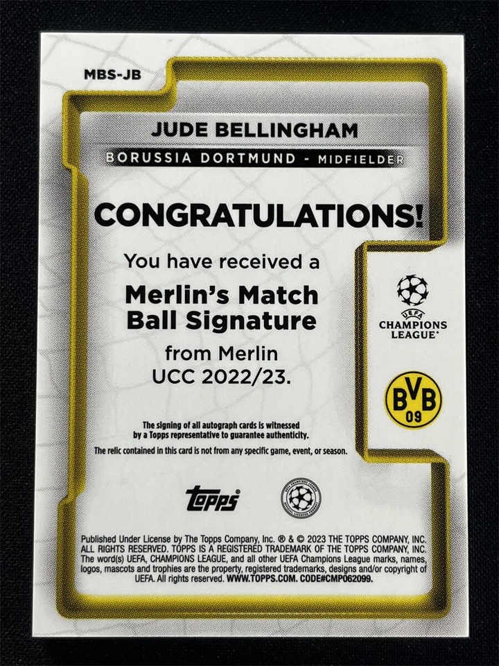 2022-23 Topps Merlin Chrome UCC Jude Bellingham Match Ball Patch ...
