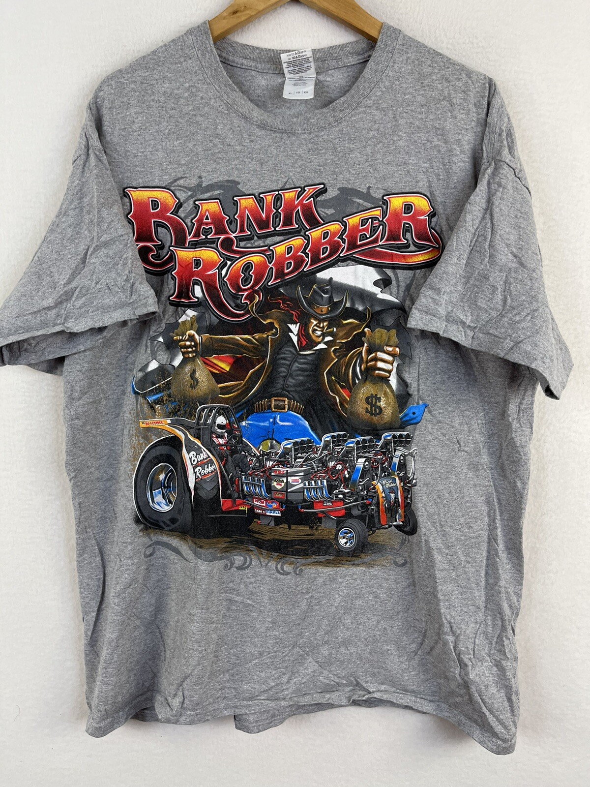Gildan Bank Robber Racing Graphic T Shirt Gray XL Sho… - Gem