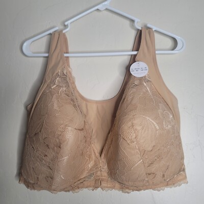 NWT Lucy Breeze 46D Beige Wire Free Lightly Lined Bra Lace Front Close ...