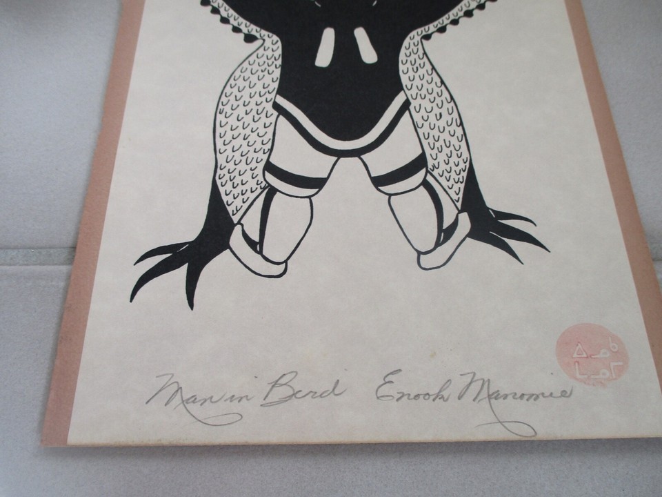 Man In Bird Art Print Card Enook Manomie Eskimo Inuit Art Hand Silk ...