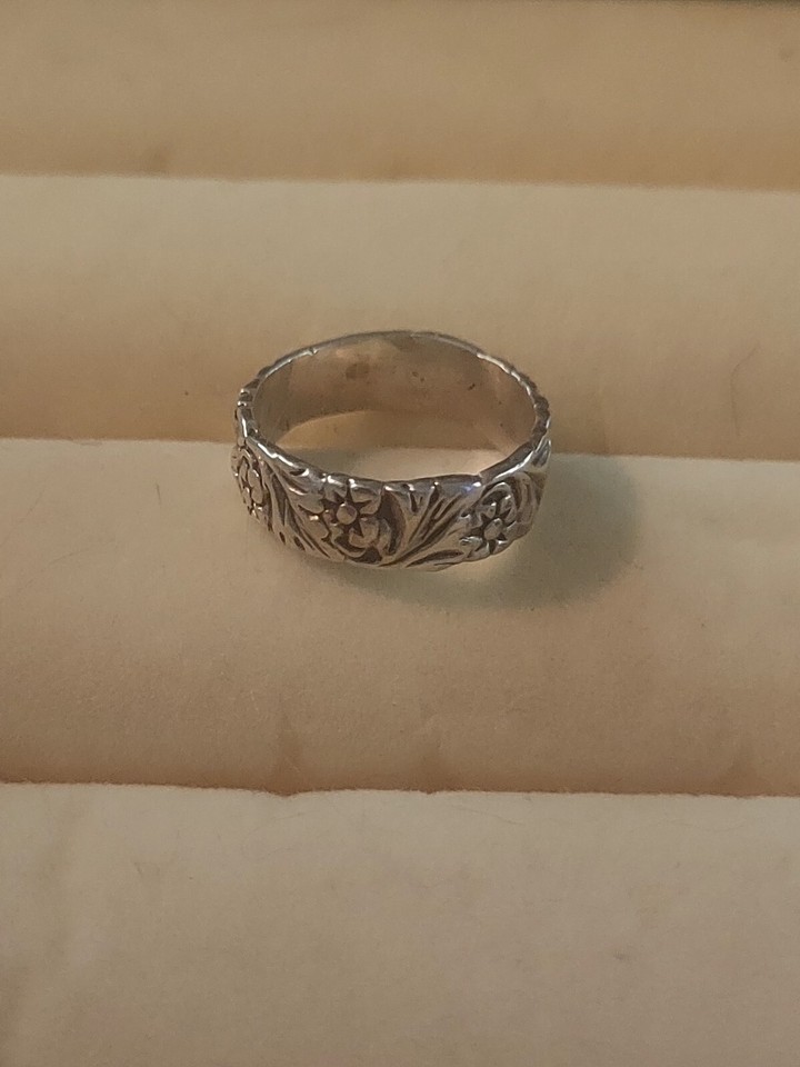 antique sterling silver ring womens vintage Flowered Band | eBay