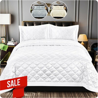 3 Piece Quilted Bedspread Bed Throw Single Double King Size Embossed ...