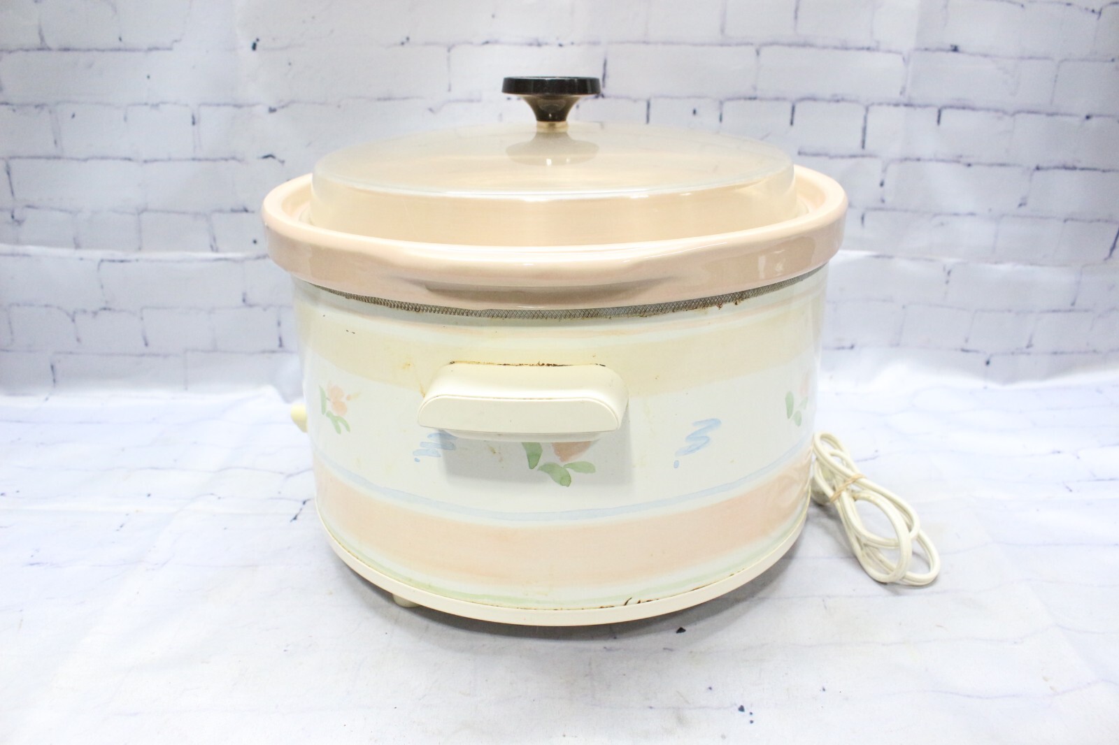 Vintage Rival Crock-Pot Stoneware Cooker Pink Flowers 5 qt Model# 3355 ...