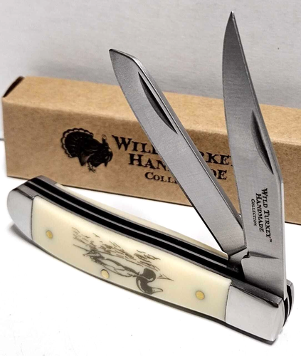 Mallard Duck Scrimshaw Scene Smooth White Bone Handles Trapper Pocket ...