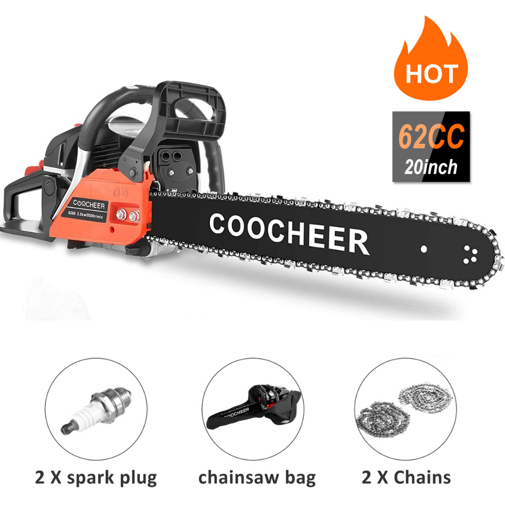 COOCHEER Gas Chainsaw 62CC 2-Stroke Gas Powered Chainsaw Tree Stumps w ...