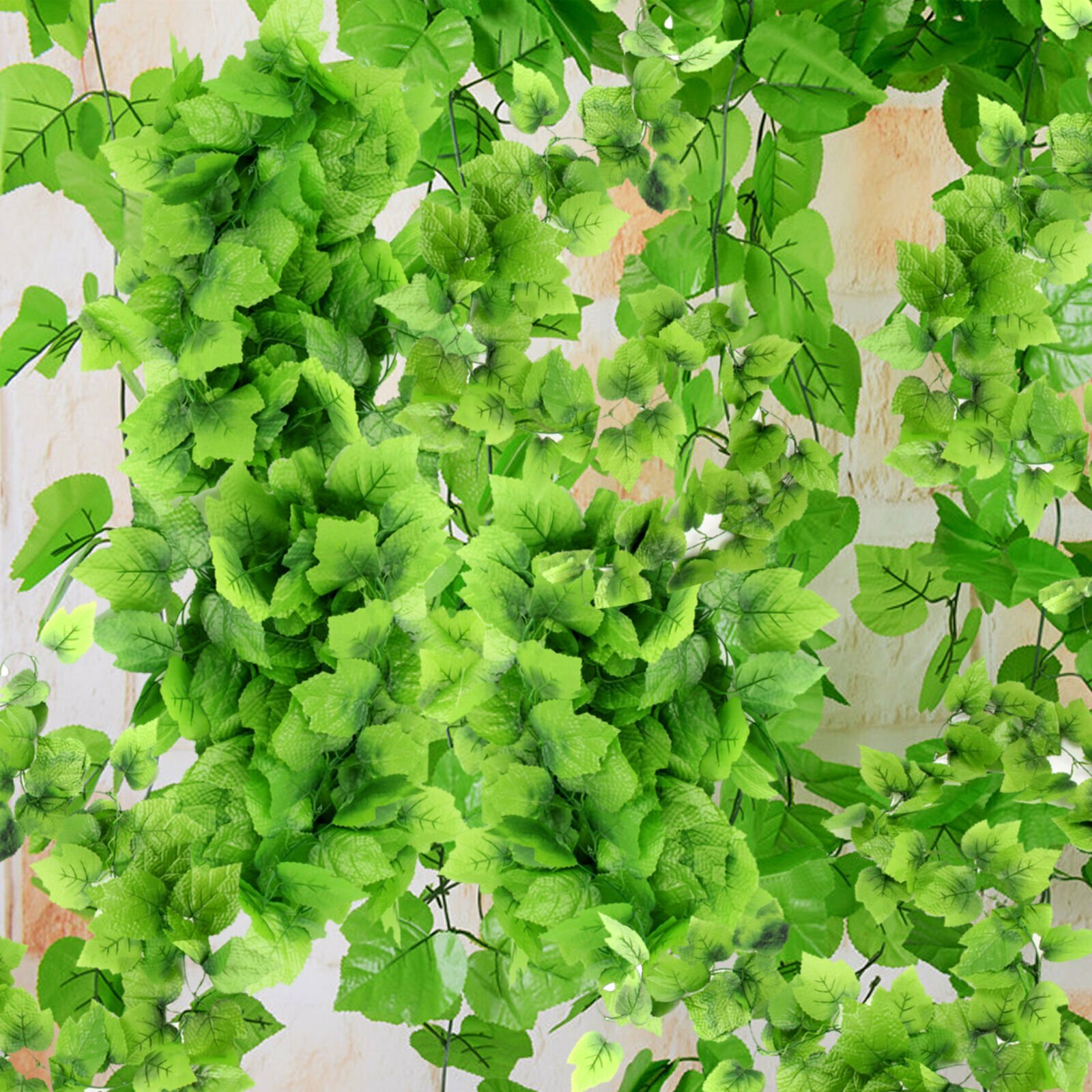 Artificial Hanging Plants Fake Flowers Leaves Long Green Silk Ivy Vine ...