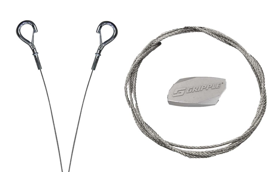 Pair GRIPPLE Snap On Hooks 15ft Wire Size No2 100lb Steel Cable Fixture ...