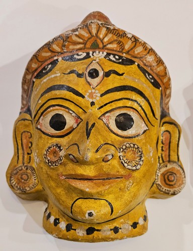 2 VINTAGE YELLOW / GOLD PAPER MACHE Decorative INDIAN MASKS . 13" | eBay