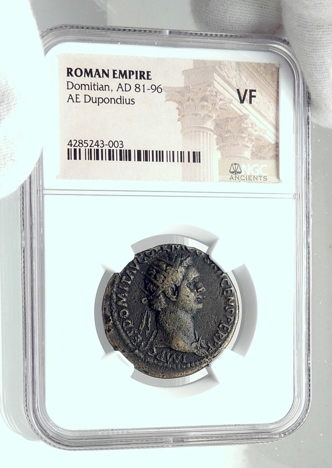 DOMITIAN Authentic Ancient 86AD Rome Dupondius Roman Coin VIRTUS NGC ...