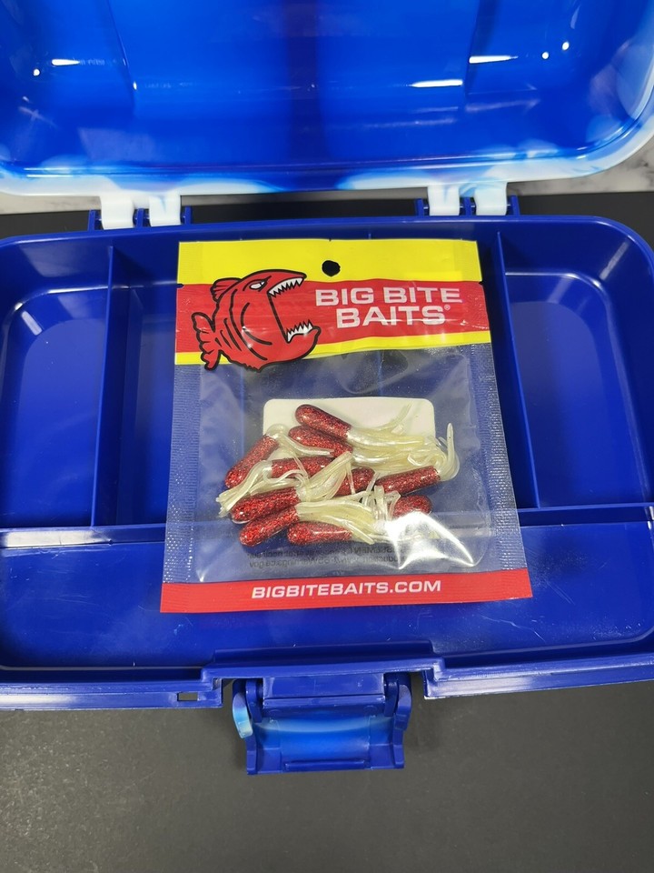 Tackle Box 88 Piece Blue + 1 pack of Big Bite Bait, South Bend Worm Gear, New | eBay