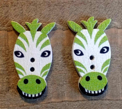 2 Green Zebra Face Buttons Sewing Crafting Wood 2 Hole 1.25" x .75" | eBay