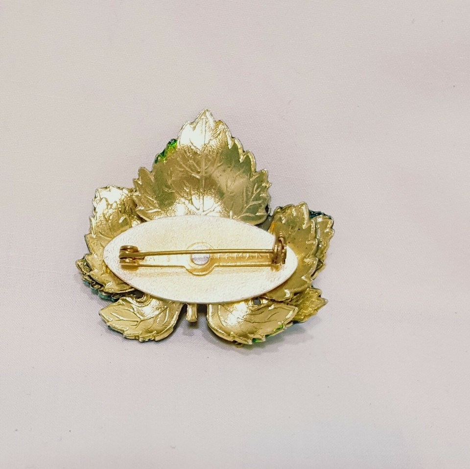 Vintage Leaf Ladybug Green Enamel Metal Brooch Pin Made in Germany 1.5 ...