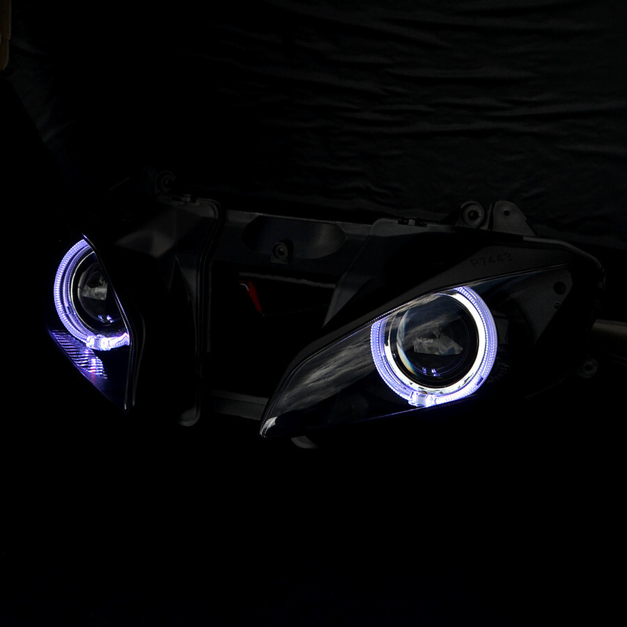 White Angel Halo Eyes Projector Headlight Assembly For Yamaha YZF R6 ...
