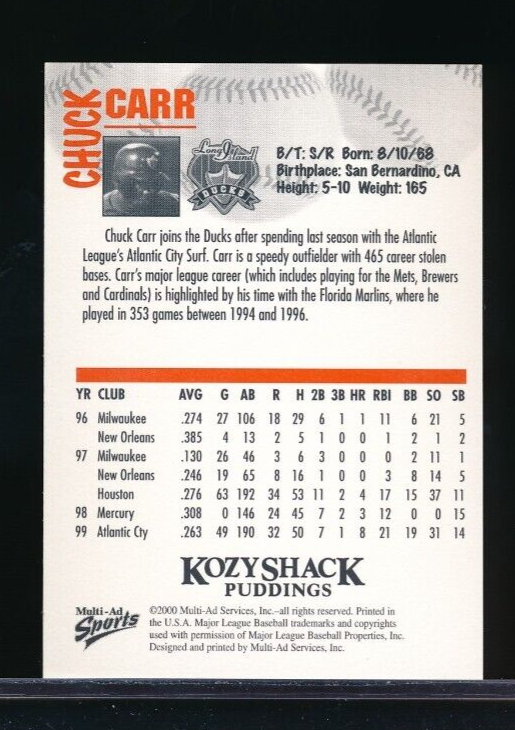 2000 Multi-Ad Sports Long Island Ducks Chuck Carr former major leaguer ...