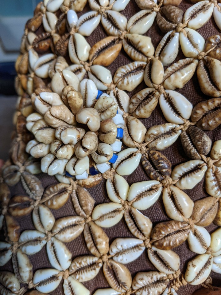 Kuba Beaded Hooded Mask w/Ornate Cowrie Shell Headdress Carved African ...