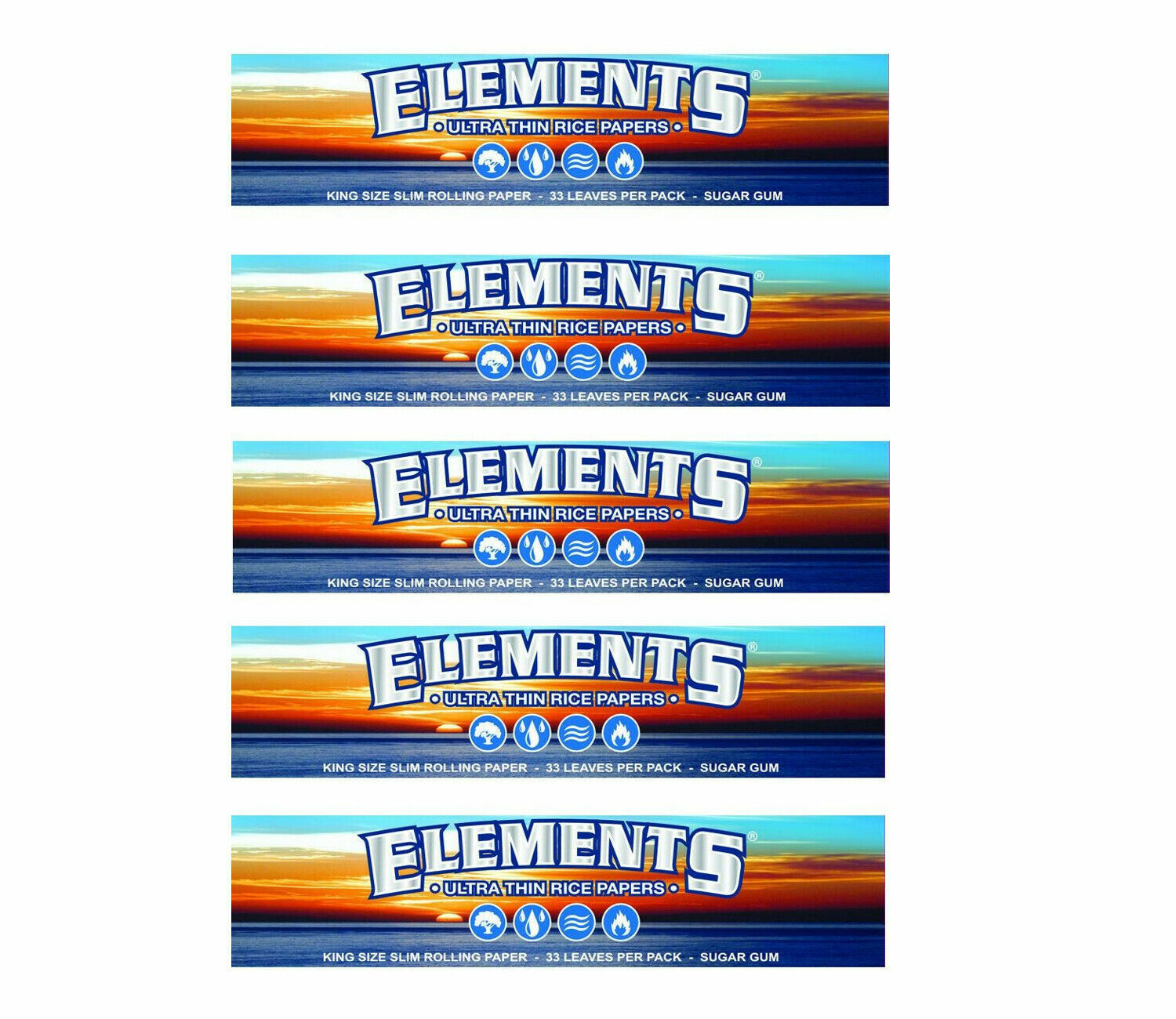 1 5 10 15 25 Elements Ultra Thin Rice King Size Slim Rolling Papers ...