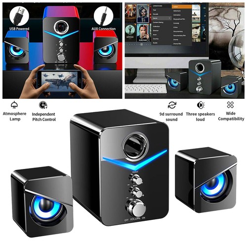 Speakers Surround Sound System LED PC Gaming Bass USB Wired for Desktop ...