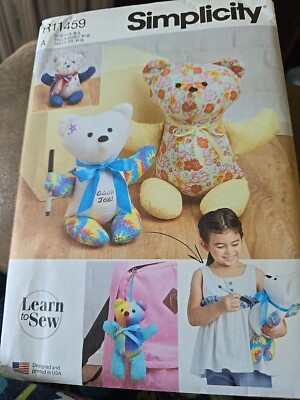 Simplicity R11459/9569 Learn To Sew Plush Memory Bear Sewing Pattern 7 ...