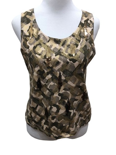 Ruby Rd Womens PM Petite Medium Camo Tank Top Sequin Stretch | eBay