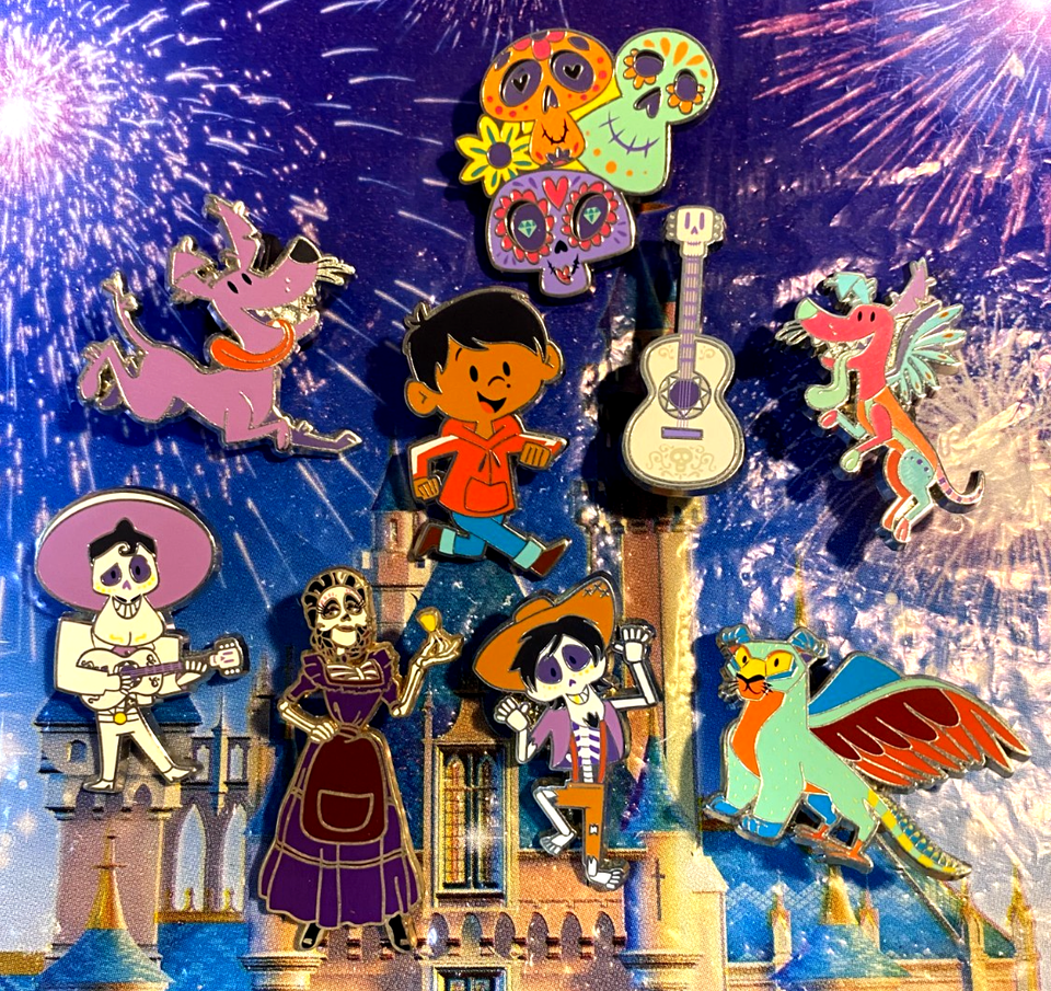 💀 Disney PIXAR COCO Remember Me 9 Pin Set - Miguel Pepita Dante Hector ...