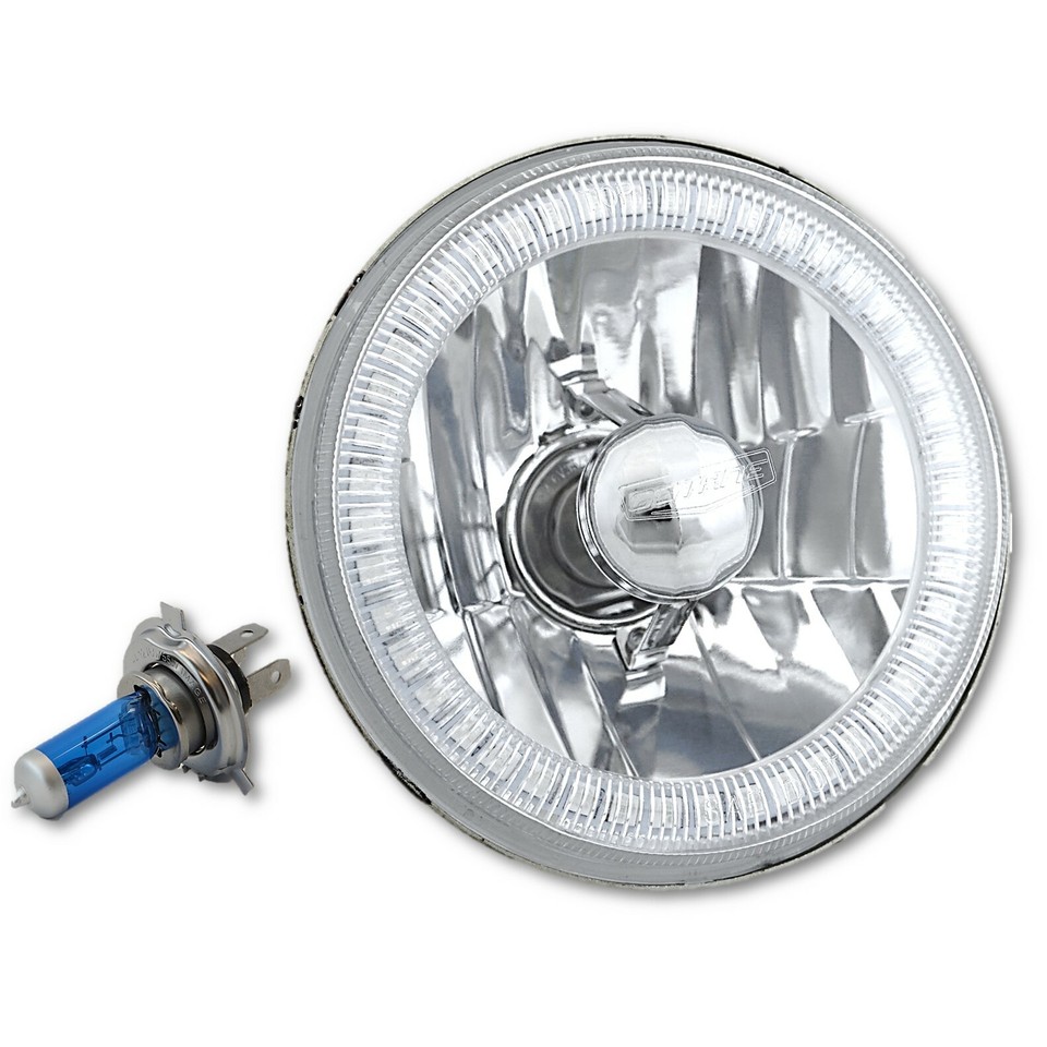 7" White SMD LED Halo Angel Eye Headlight H4 6k Halogen Headlamp Light ...