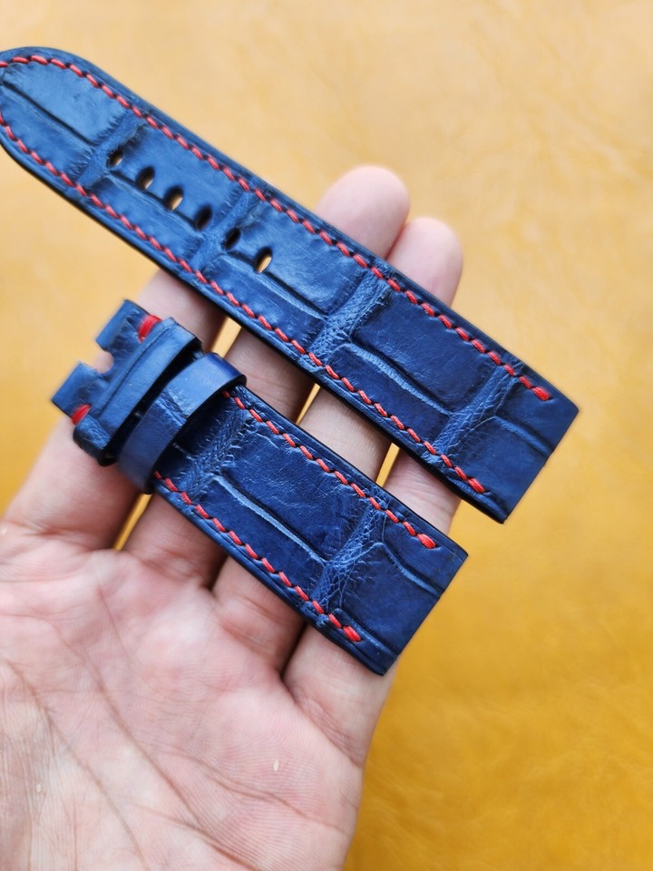24/22 mm 100% Real Genuine Exotic Leather Watch Strap For Pam,Navy Blue ...